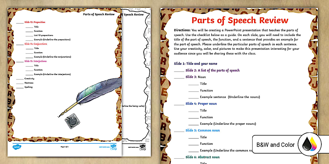 Eighth Grade Parts of Speech Review Worksheet (Teacher-Made)