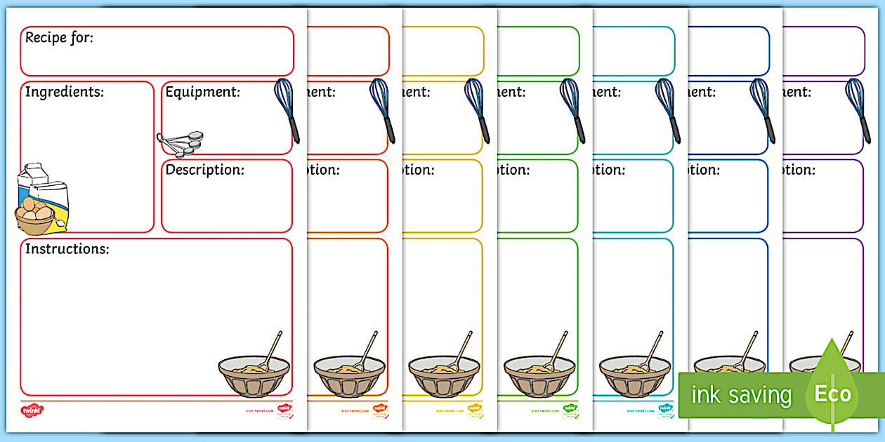 Recipe Card Templates - Cooking and Baking Activities