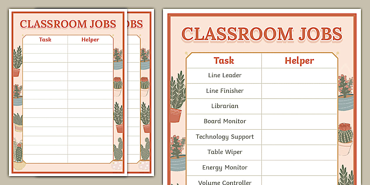 Succulents-Themed Class Jobs Display Poster (teacher made)
