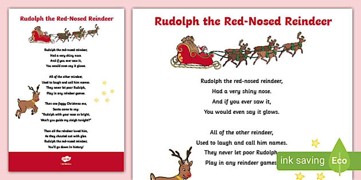 Rudolph the Red Nosed Reindeer Song Lyrics (teacher made)