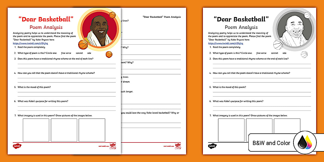 Dear Basketball Poetic Devices Activity Worksheet | Twinkl USA