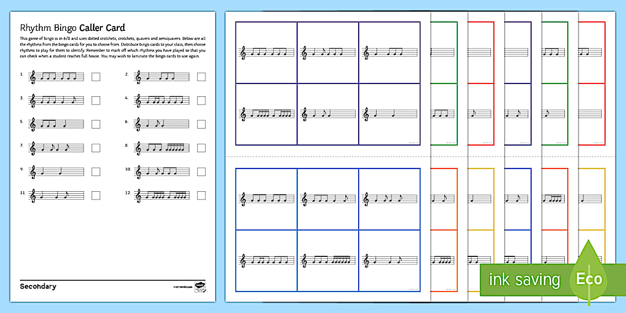 6/8 Rhythm Bingo (teacher made) - Twinkl