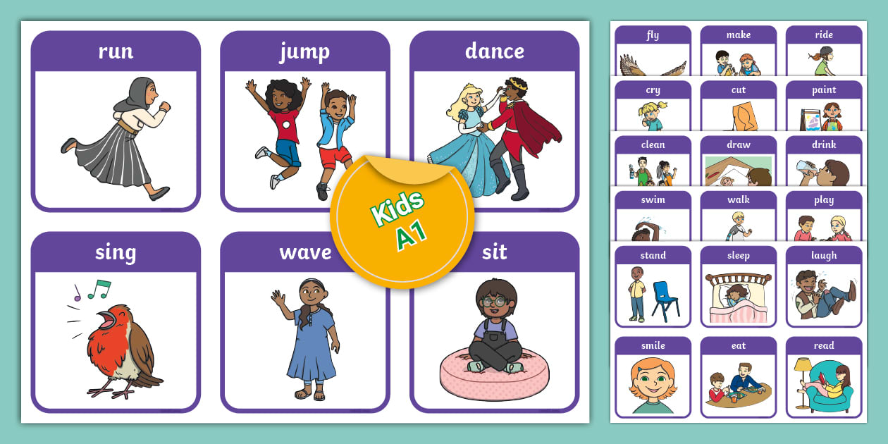 50 ESL Simple Action Verbs Flashcards [Kids, A1] - Twinkl