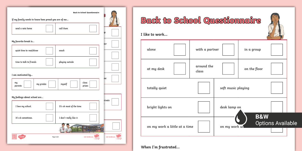 Back to School Questionnaire (teacher made) - Twinkl
