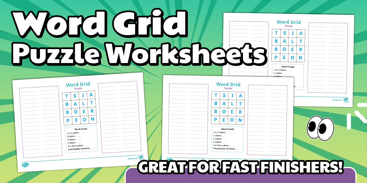 Word Grid Puzzle Worksheets