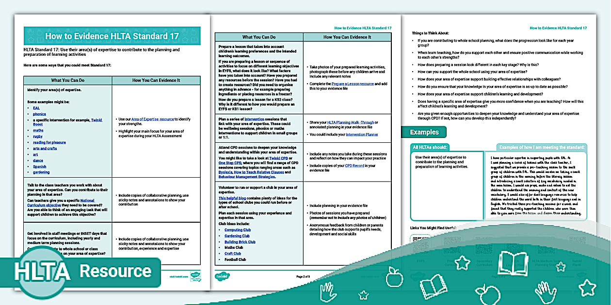 How to Evidence HLTA Standard 17 (teacher made) - Twinkl