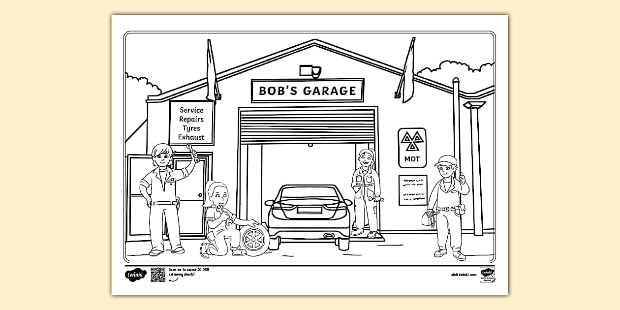 Mechanic's Garage Colouring Sheet (teacher made) - Twinkl