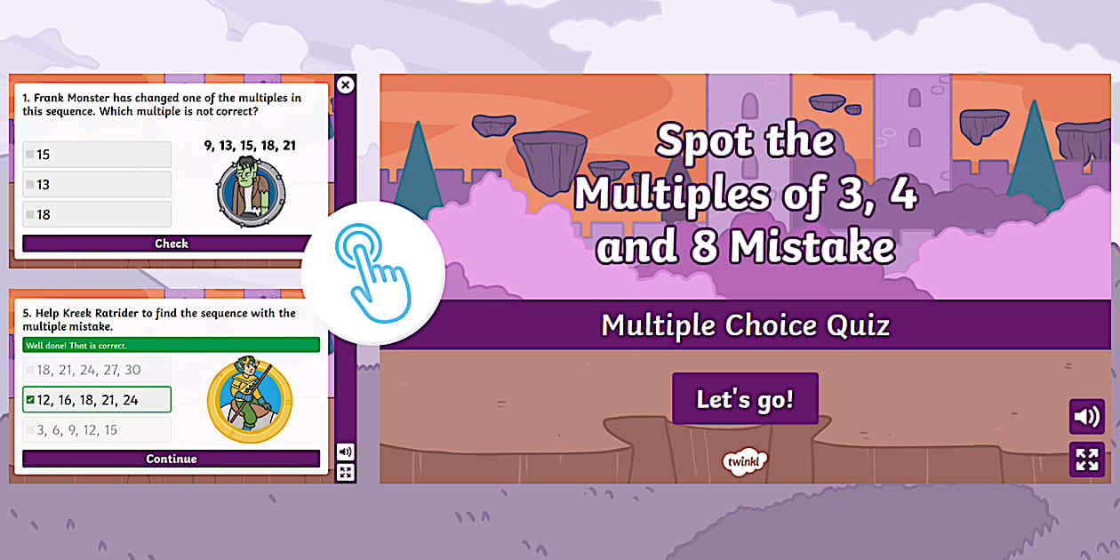 Multiples of 3, 4 and 8 Spot the Mistake Quiz | Twinkl Go!