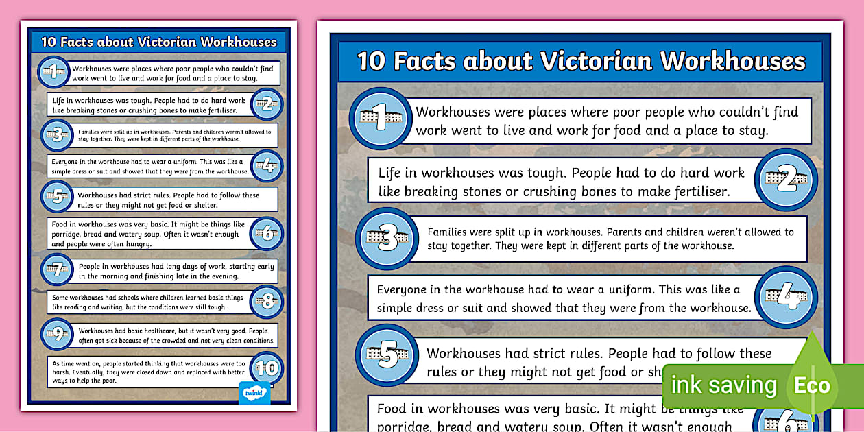 10 Facts about Victorian Workhouses Display Poster - Twinkl