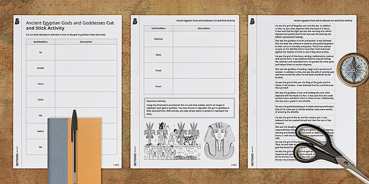 Ancient Egyptian Gods and Goddesses Cut and Stick Activity