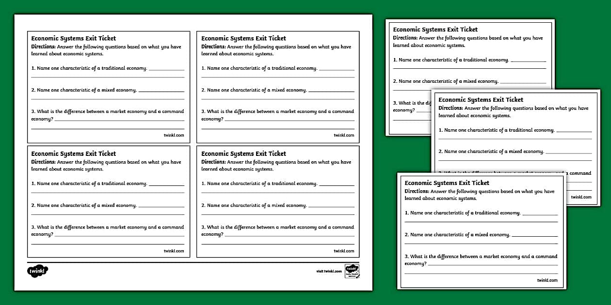 Seventh Grade Economic Systems Exit Ticket (Teacher-Made)