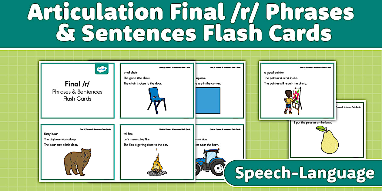 Articulation Final /r/ Phrases and Sentences Flash Cards