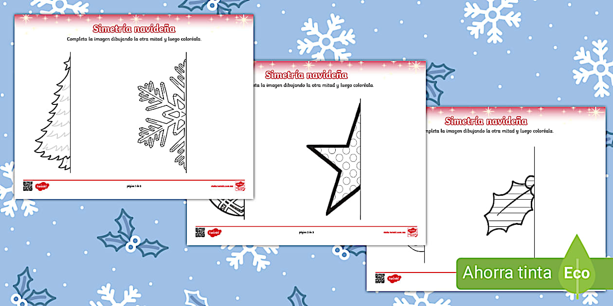 Hojas de actividades de simetría navideña (teacher made)