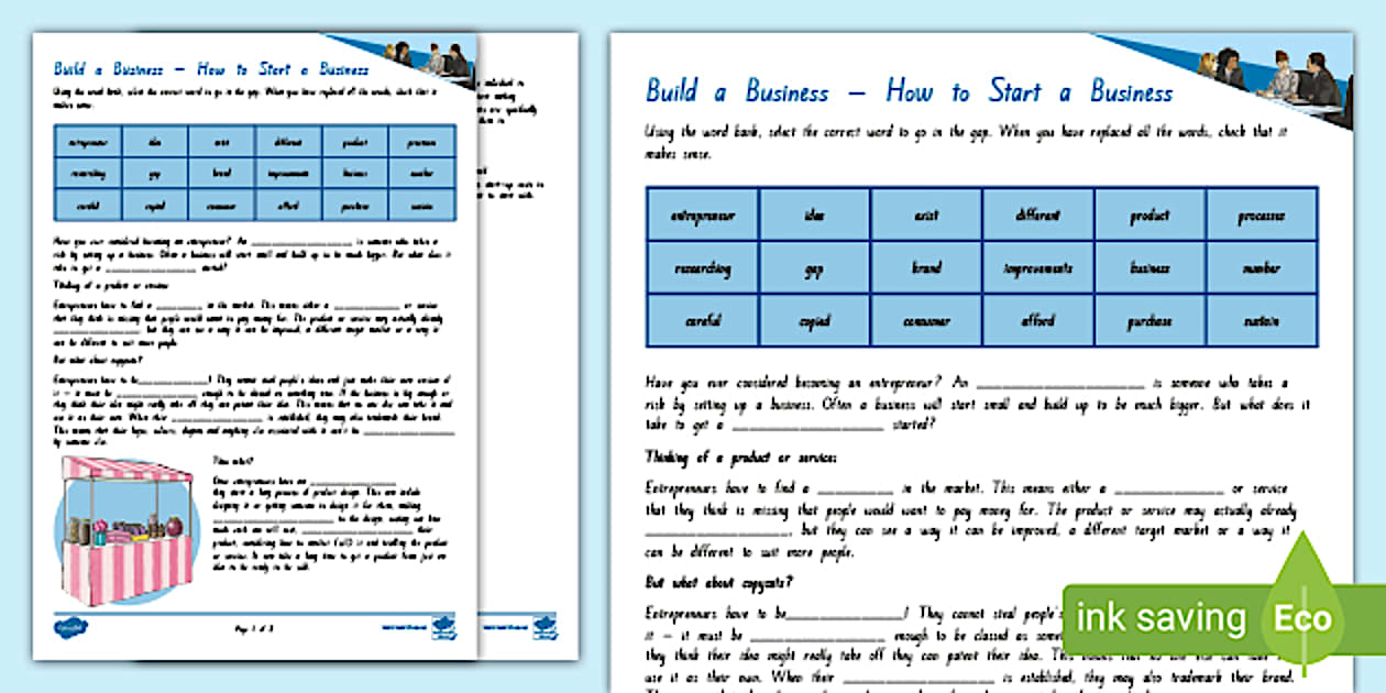 How to Start a Business Cloze Comprehension (teacher made)
