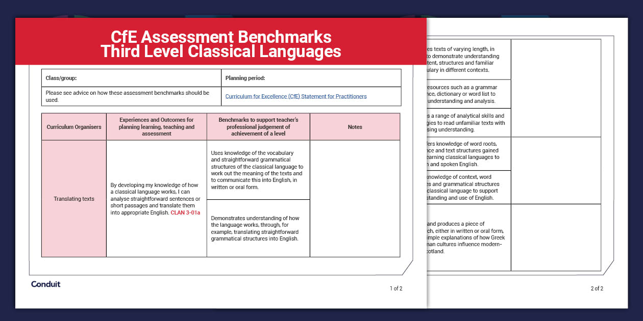 CfE Benchmarks Third Level Classical Languages Assessment Tracker