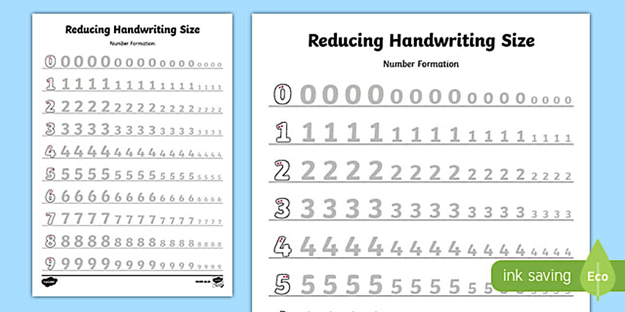 Cursive 0-9 Reducing Handwriting Size Number Formation Worksheets