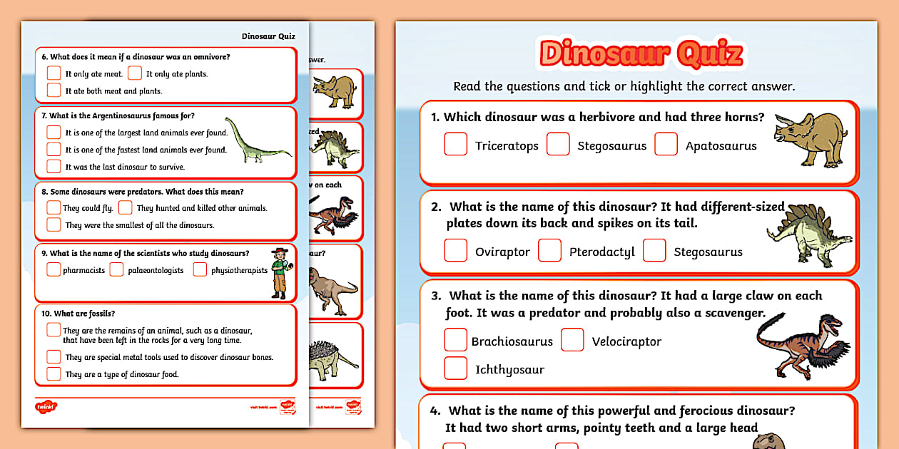 Dinosaurs Paper Quiz - KS1 (teacher made) - Twinkl