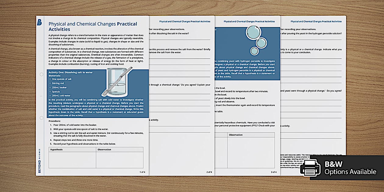 Physical and Chemical Changes Practical Activities - Twinkl