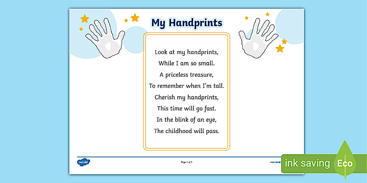 Editable My Handprints Poem (l'enseignant a fait) - Twinkl