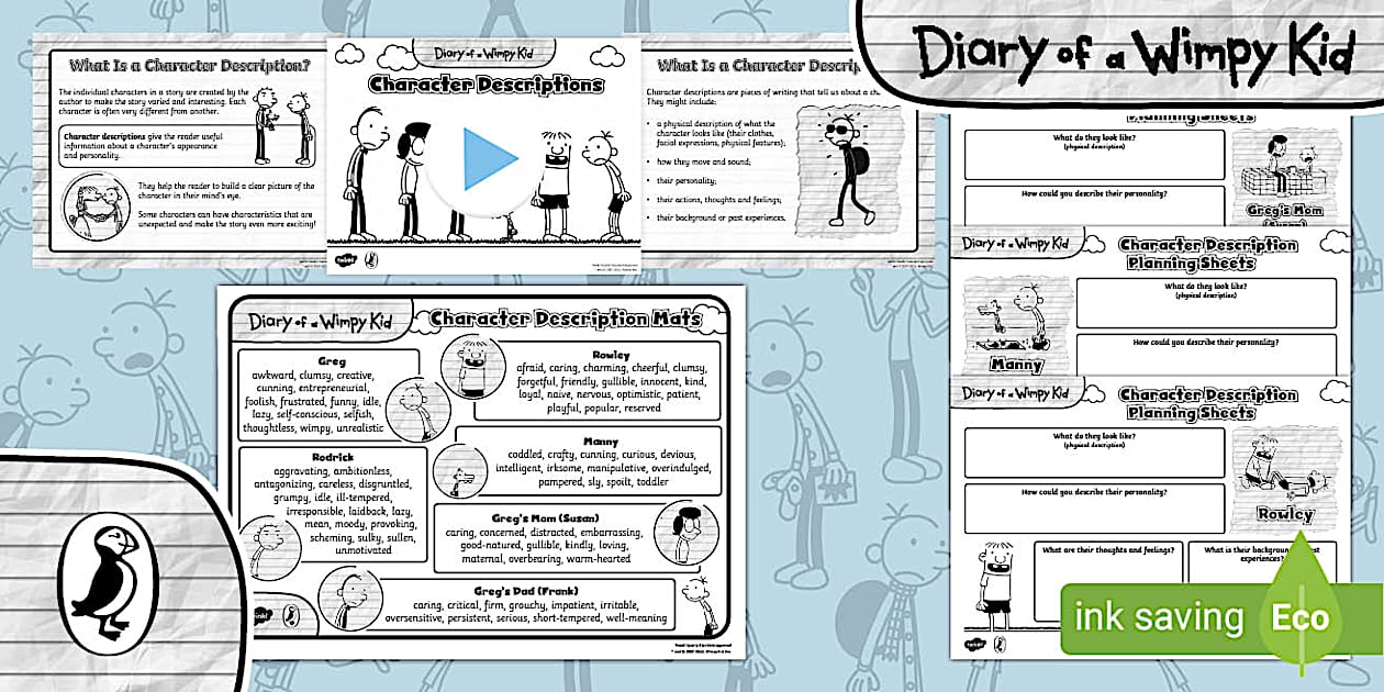 FREE! - Diary of a Wimpy Kid Character Description | Puffin | Twinkl