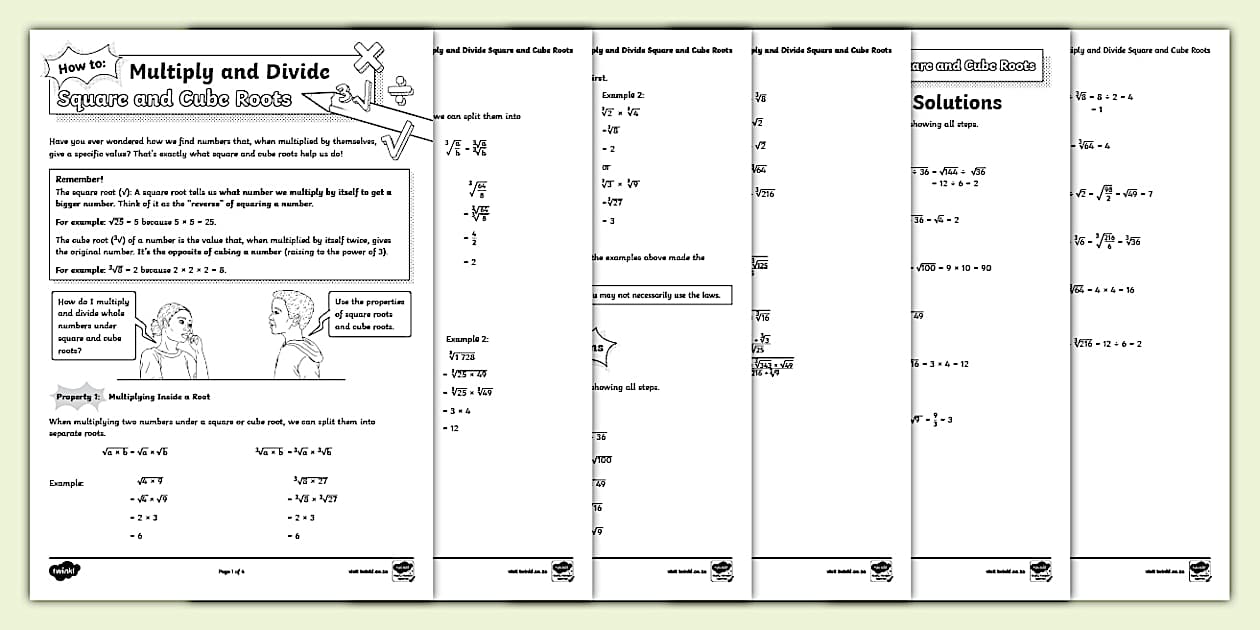 Square and Cube Roots Multiplication & Division Worksheet