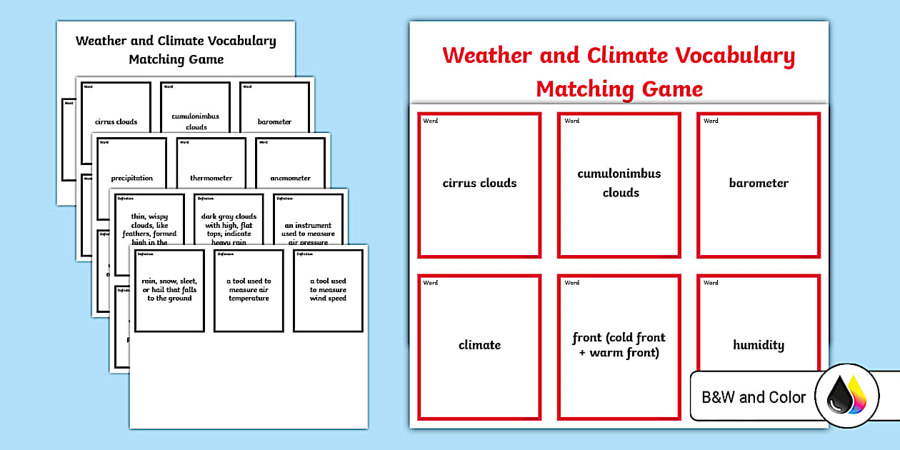 Weather and Climate Vocabulary Matching Game - Twinkl