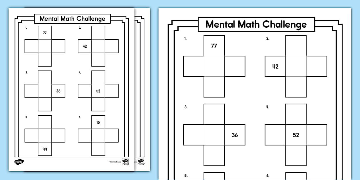 First Grade More or Less Mental Math Challenge Worksheet