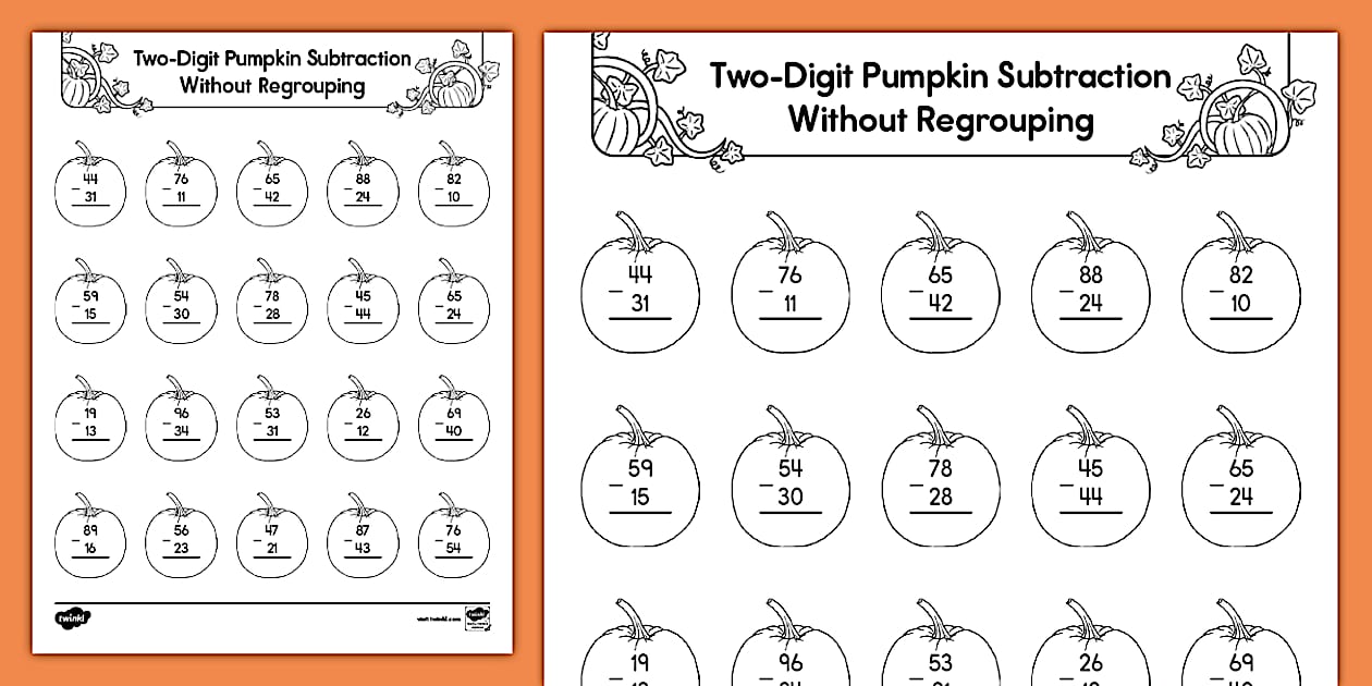 2nd Grade Two-Digit Pumpkin Subtraction Without Regrouping