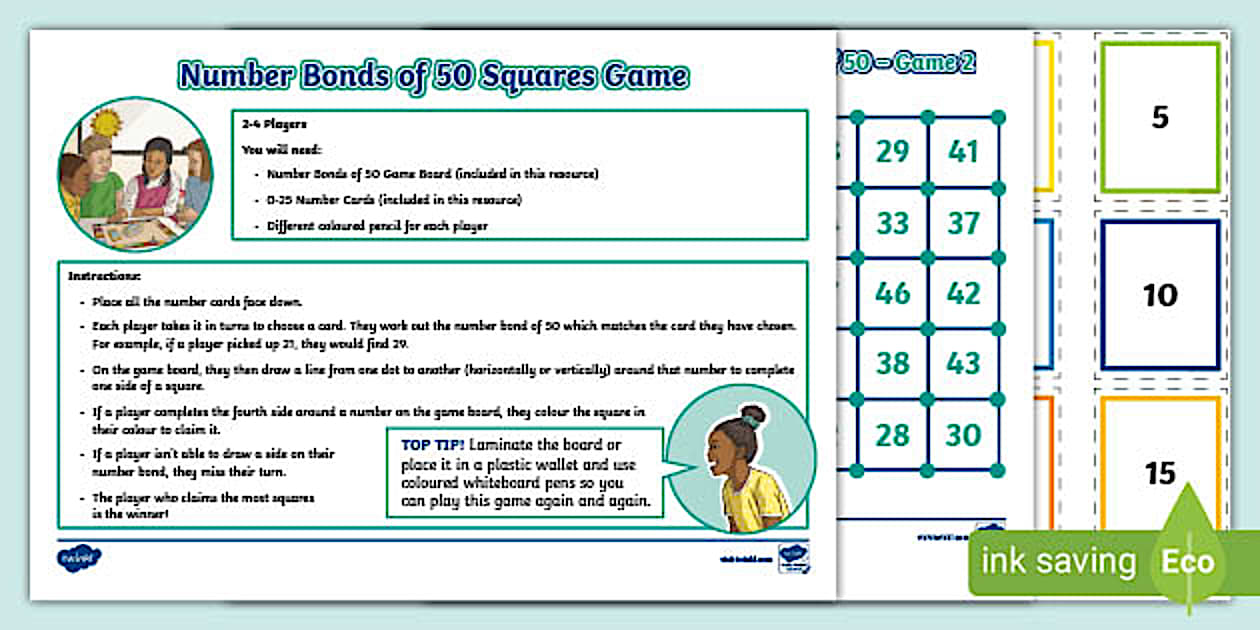 👉 KS2 Maths Number Bonds of 50 Squares Game - Twinkl