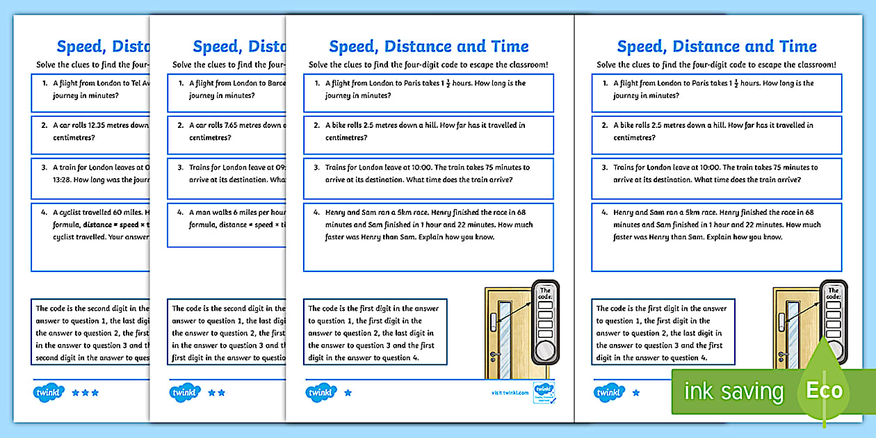 UKS2 Escape the Room: Speed, Distance and Time Challenge Cards
