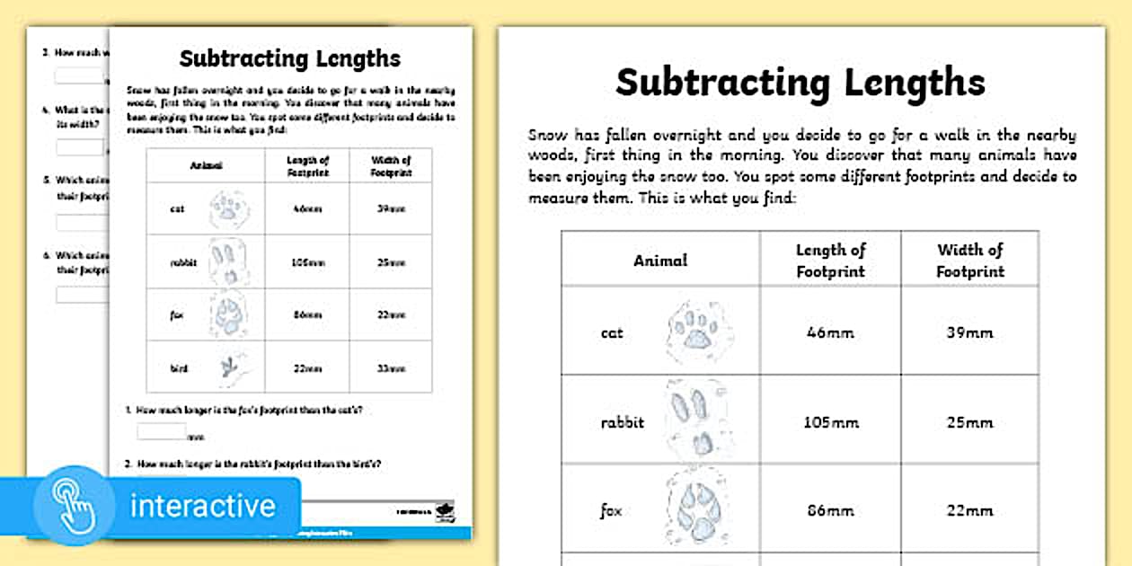 👉 Interactive PDF Y3 WRM: Length & Perimeter: Subtract Lengths