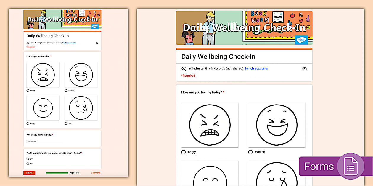 Daily Wellbeing Check-In Google Form F-2 - Twinkl