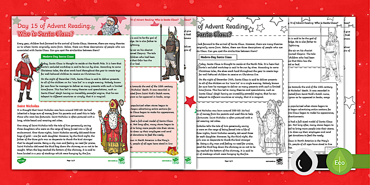 Day 15 of Advent Reading: Who is Santa Claus? (teacher made)