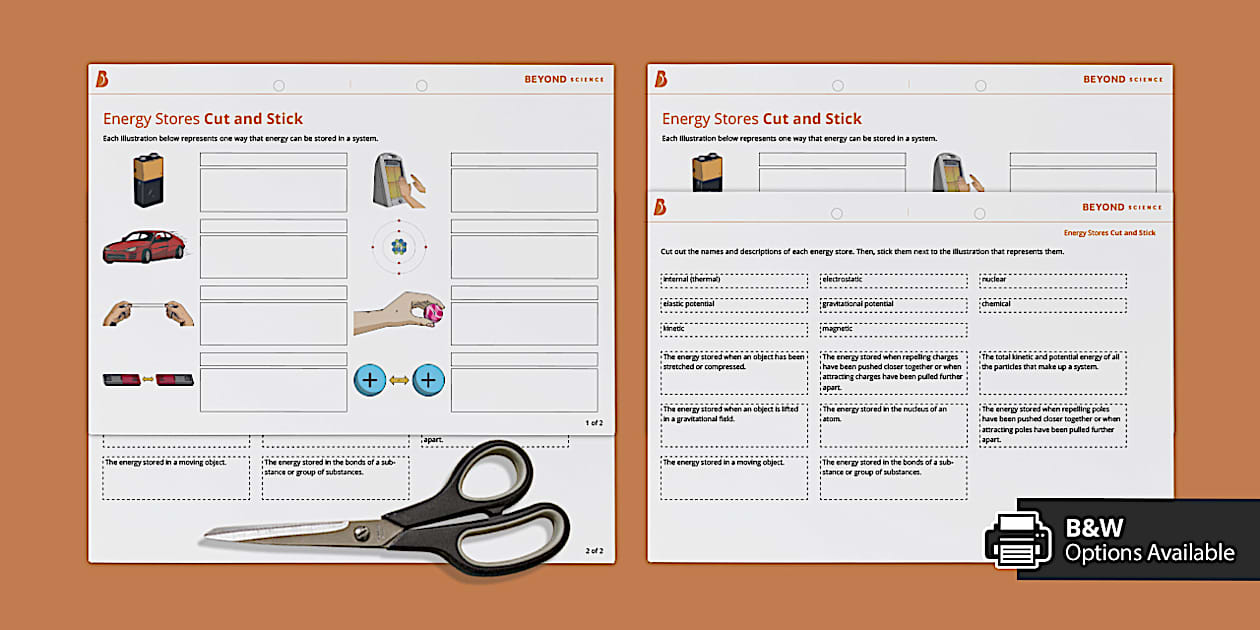 Energy Stores Cut and Stick (teacher made) - Twinkl