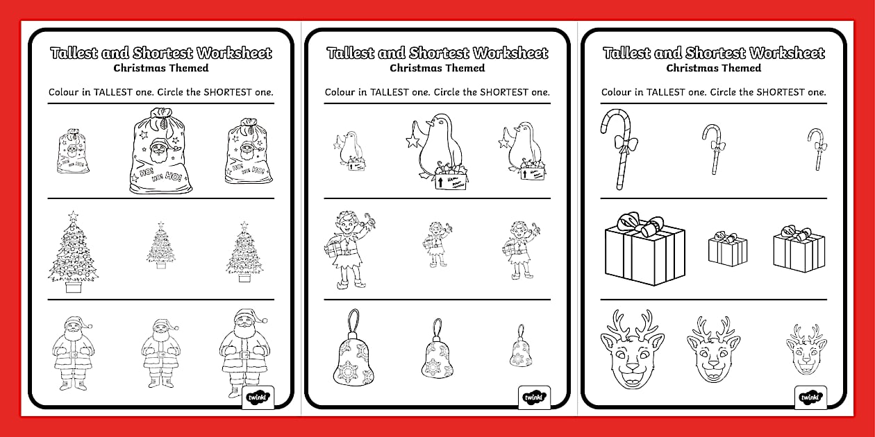 Christmas Themed Tallest and Shortest Worksheets - christmas
