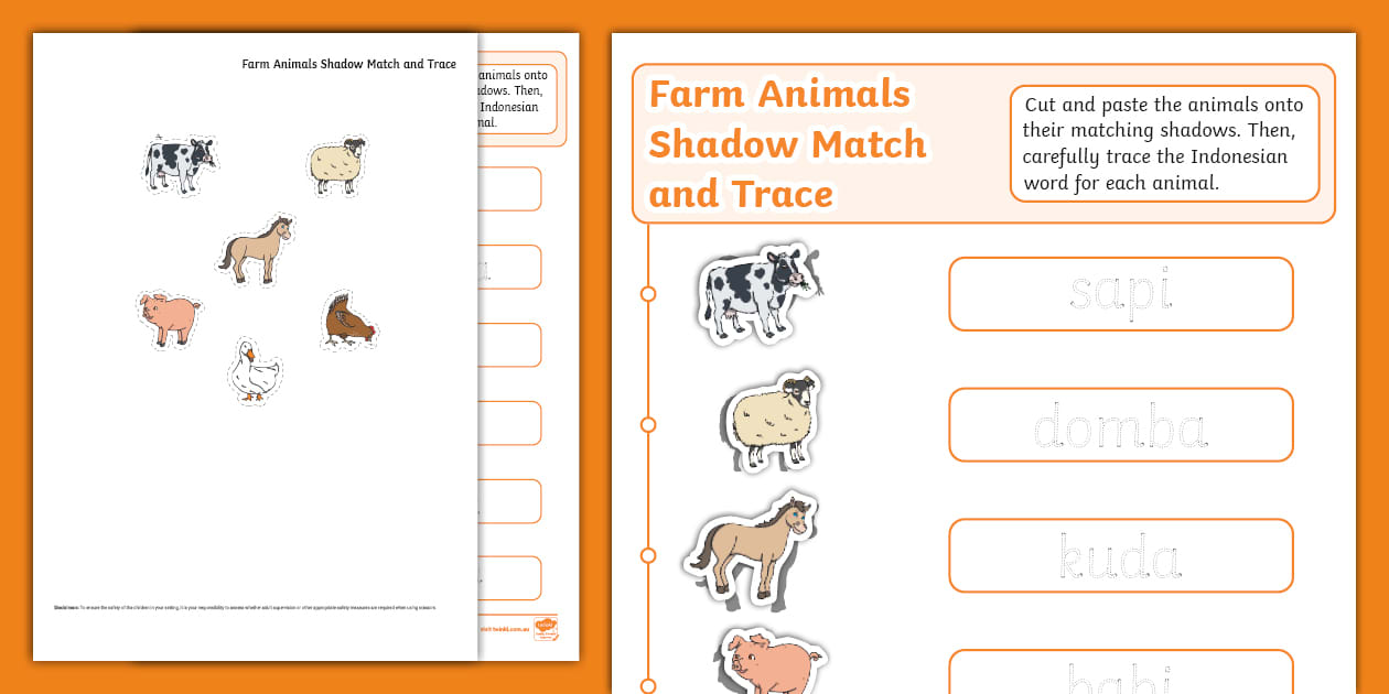 Shadow Match Farm Animals - Indonesian (Teacher-Made)