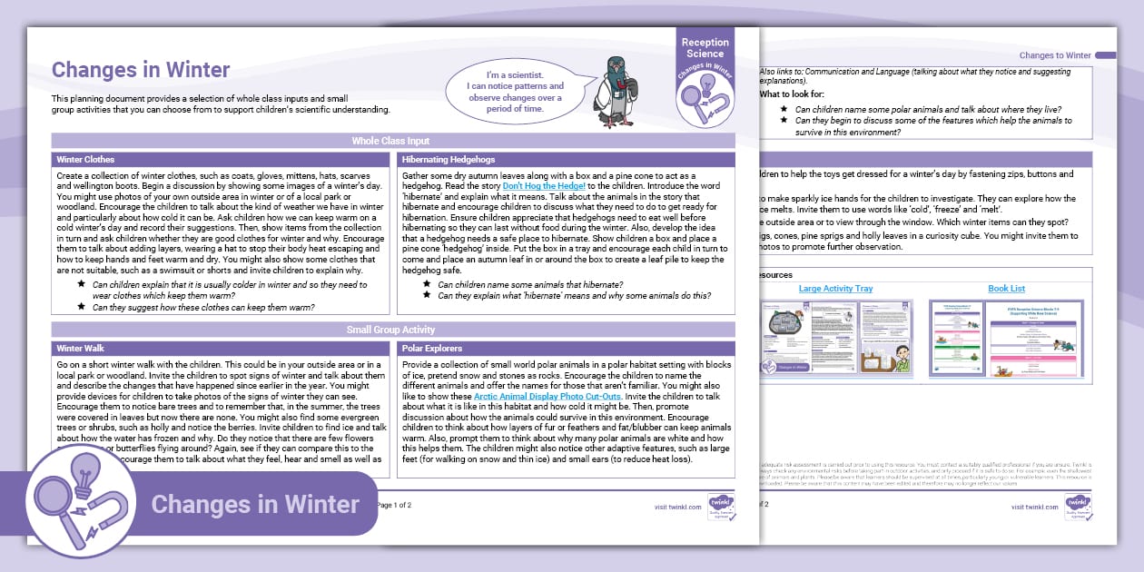 EYFS Planning Changes in Winter Reception White Rose Science