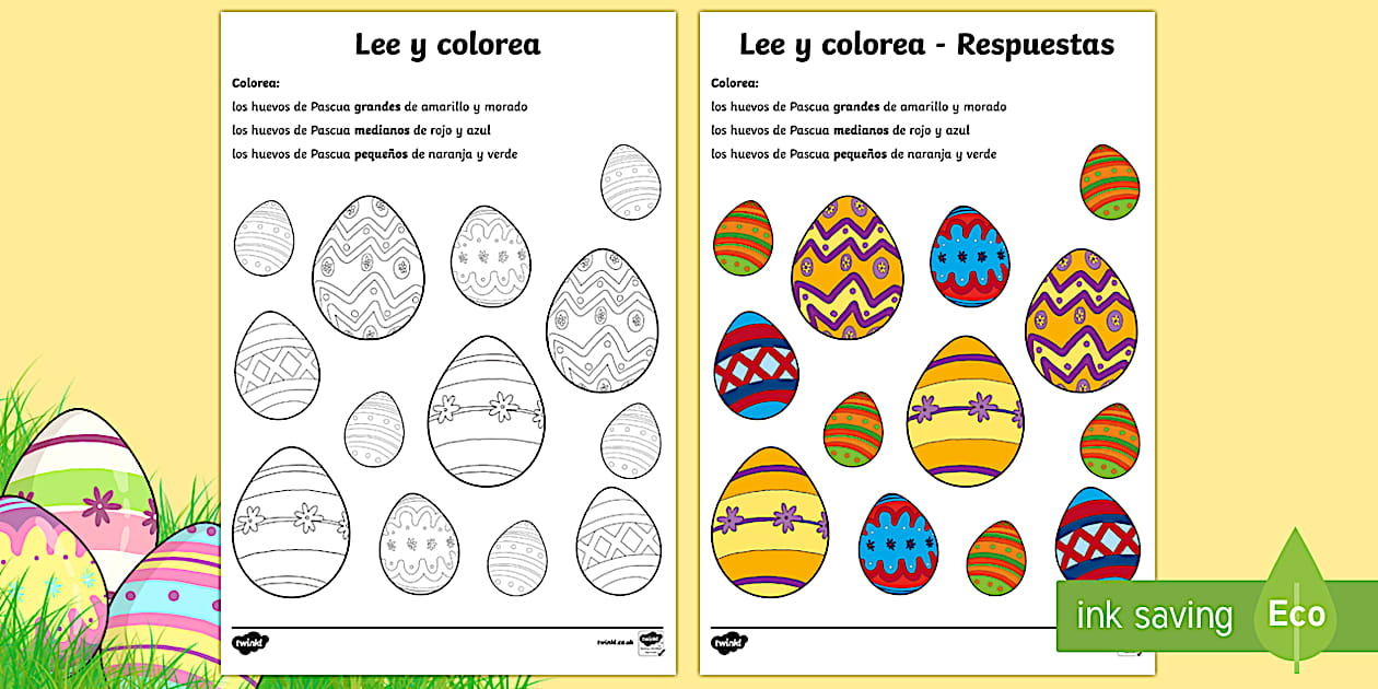 Easter Egg Read and Colour Worksheet / Worksheet Spanish