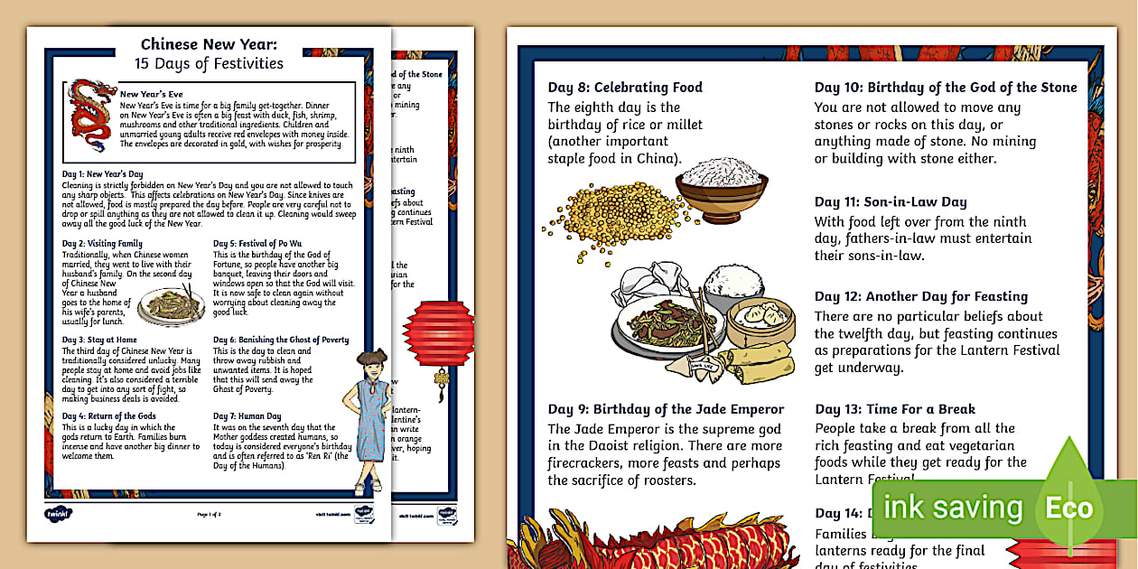 Chinese New Year 15 Days of Festivities Fact File - Twinkl