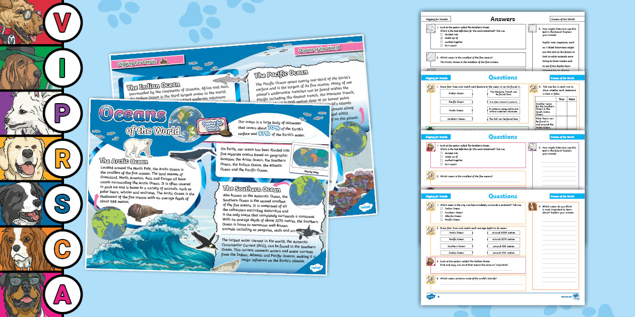 UKS2 Digging for Details: Oceans of the World Infographic Comprehension