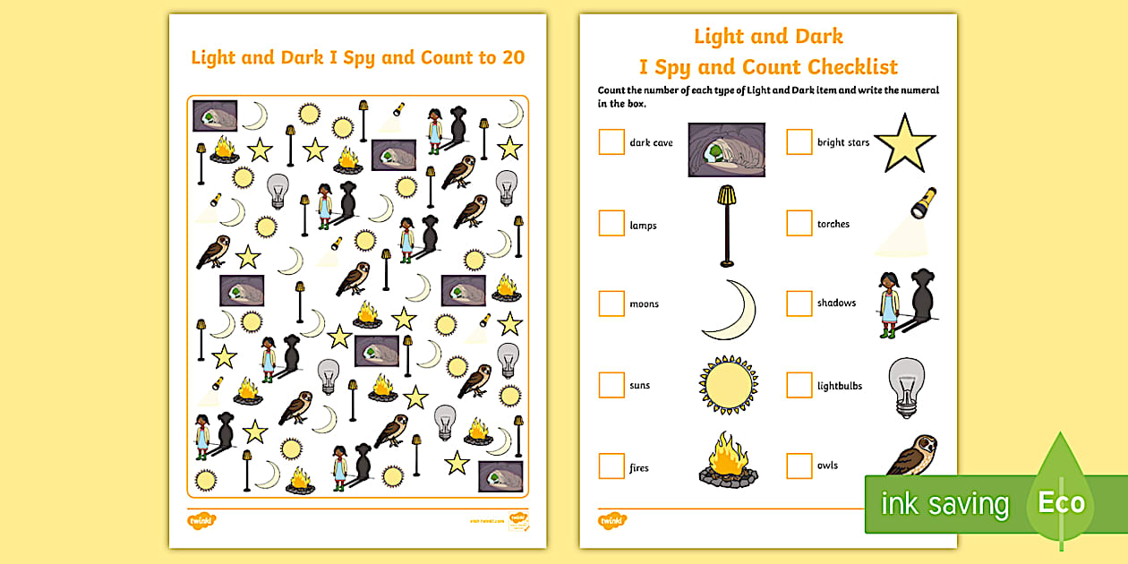 Light and Dark I Spy and Count Activity to 20 (teacher made)