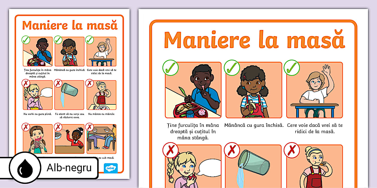 Reguli de bune maniere la masă – Planșă (teacher made)
