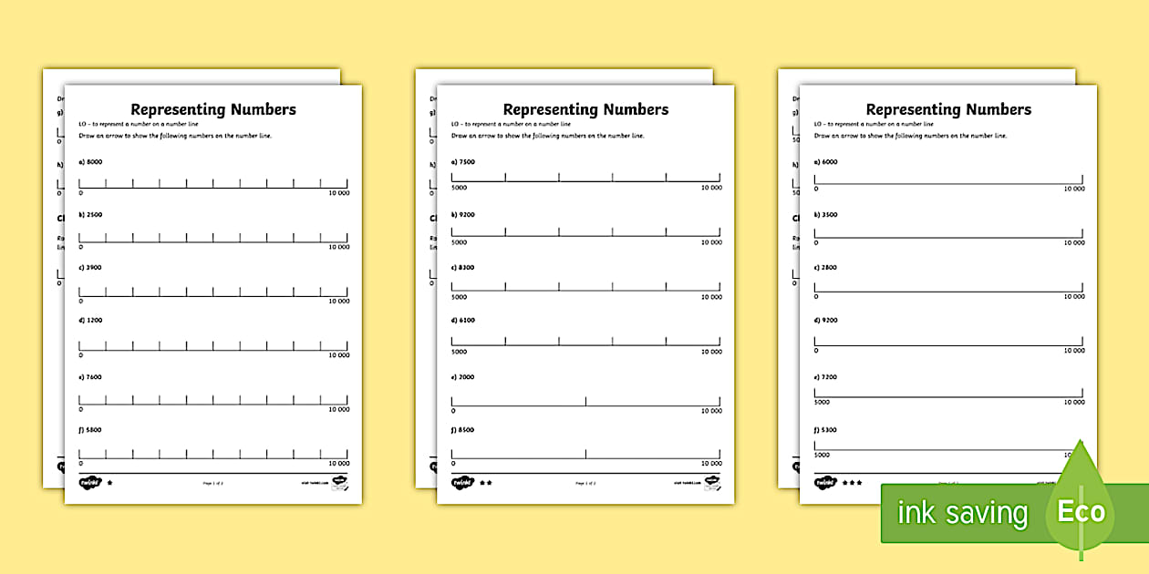 Year 4 Representing Numbers on a Blank Number Line Worksheets