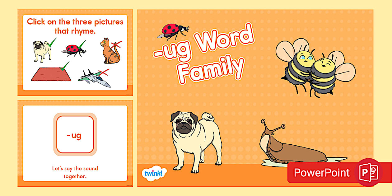 Word Families: -ug Words PowerPoint for K-1st Grade - Twinkl