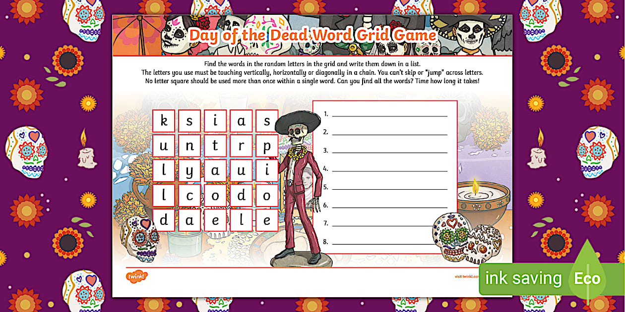 Day Of The Dead Word Grid Game (teacher made) - Twinkl