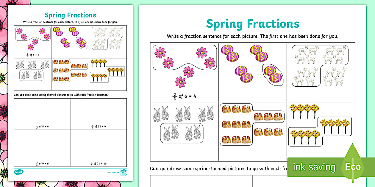 Spring-Themed Fractions of Quantities Worksheet | Twinkl