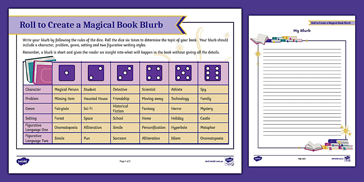 Roll to Create a Magical Book Blurb (teacher made) - Twinkl