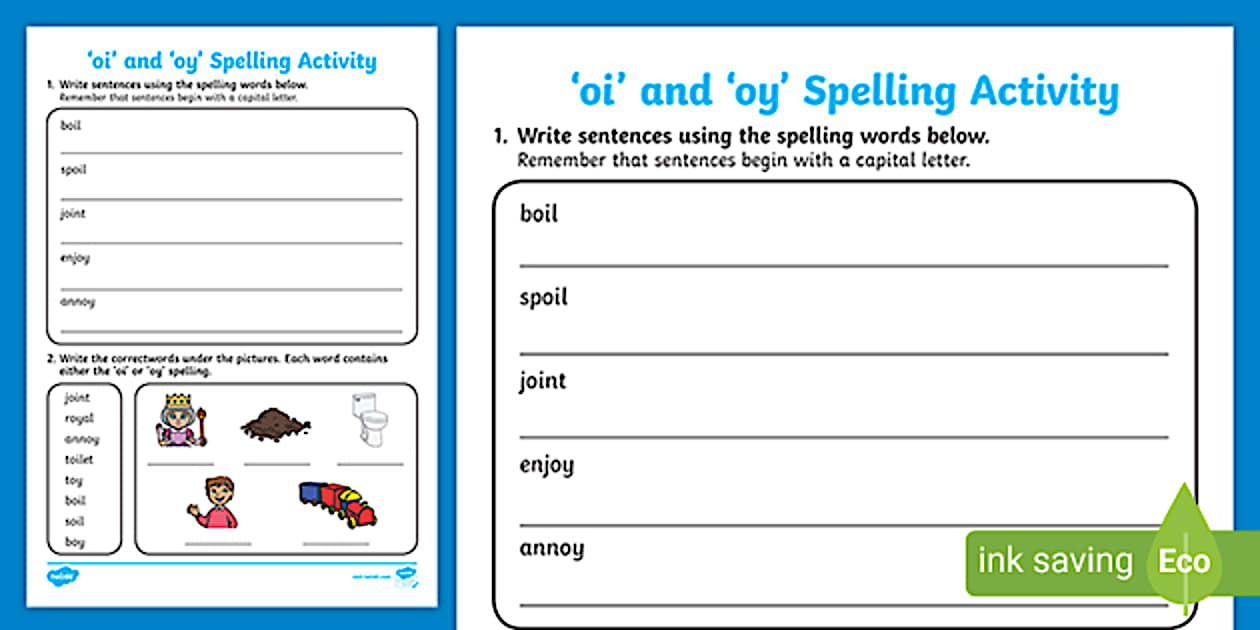 oi and oy Worksheet (teacher made) - Twinkl