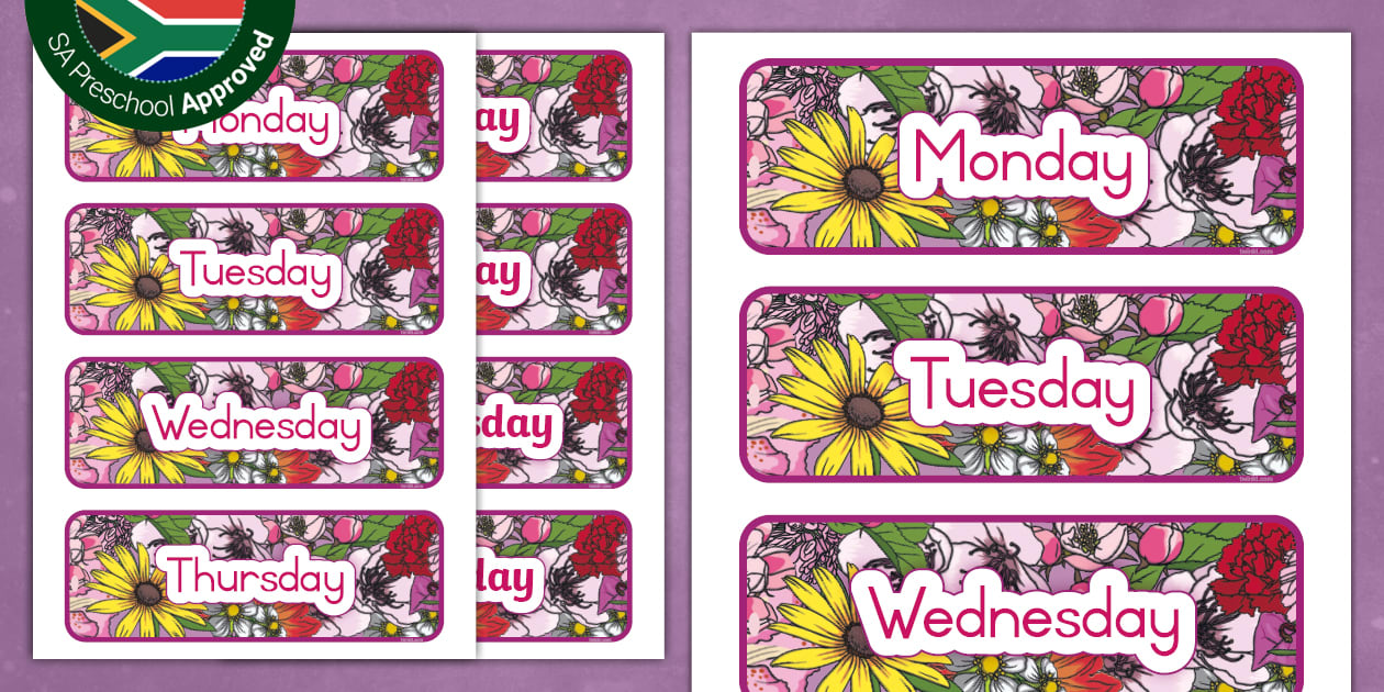 Flowers-Themed Days of the Week Cards