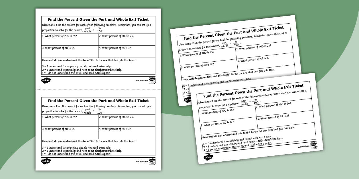 Seventh Grade Find the Percent Given the Part and Whole Exit